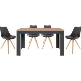ByLiving Essgruppe &raquo;Kira&laquo; Set, 5 Stk. tlg. modernes Set mit 4 St&uuml;hlen in mehreren Farben und Gr&ouml;&szlig;en erh&auml;ltlich schwarz B/H/T: 140cm x 75cm x 80cm, 