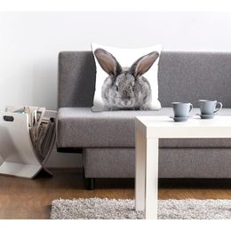 queence Dekokissen &raquo;Sixten&laquo; mit einem flauschigen Hasen grau Polyester B/L: 40cm x 40cm, 1 Stk.