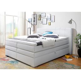 Home Affaire Boxspringbett &raquo;Airdrie&laquo; inkl. Bettkasten und Topper wei&szlig; Kunstleder, Kunststoff, Massivholz Luxus-Kunstleder Kunstleder Kunststoff 