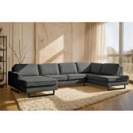 OTTO home Wohnlandschaft &raquo;Pinto, 350 cm, U-Form, XXL, mit Ottomanen&laquo; Cord, Chenille, Lederoptik, mit Keder, Metallf&uuml;&szlig;e, Wellenunterfederung 100% 