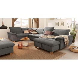 Home Affaire Wohnlandschaft &raquo;Lyla U-Form&laquo; wahlweise mit R&uuml;ckenfunktion und zus&auml;tzlich mit Bett + Bettkasten grau Feinstruktur weich (100% Polyester);