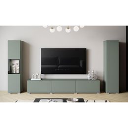 Home Affaire Wohnwand &raquo;BERLIN III, Vitrine T&uuml;rschlag links/rechts wechselbar&laquo; Komplett-Set, 3 Stk. tlg. gr&uuml;n B/H/T: 260cmcm x 130cmcm x 33cmcm