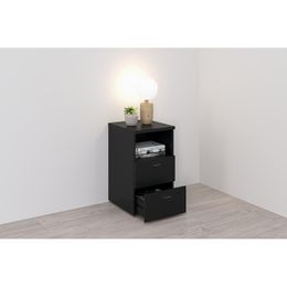 FMD Nachtkonsole &raquo;Suva&laquo; Nachttisch m. 2 Schubk&auml;sten und offenem Fach schwarz Holzwerkstoff B/H/T: 35cm x 60cm x 40cm
