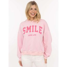 Zwillingsherz Damen Hoodie &raquo;"Smile"&laquo;, Kapuze, lange &Auml;rmel, elastische B&uuml;ndchen, gro&szlig;er Neon-Print rosa Einheitsgr&ouml;&szlig;e