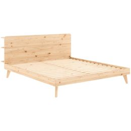 Karup Design Bettgestell &raquo;RETREAT BED&laquo; aus Kiefer massiv mit Lattenrost, Kopfteil mit 3 Ablagen braun Liegefl&auml;che L&auml;nge B: 200cm x 180cm, Gestell Klarlackiert, 