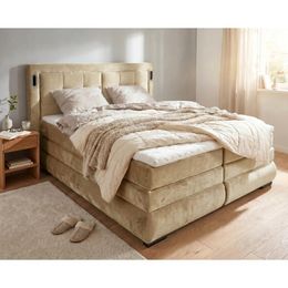 OTTO home Boxspringbett &raquo;MIVVA&laquo; in H3, H4 oder Hmix H3/H4, wahlweise mit oder ohne LED-Leuchten beige Holz teilmassiv, Holzwerkstoff, Spanplatte Luxus