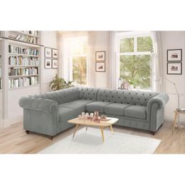 Home Affaire Chesterfield-Sofa &raquo;Duc Ecksofa L-Form&laquo; hochwertige Knopfheftung im R&uuml;cken, Samtoptik mit changierender Optik grau Samtoptik (100% 