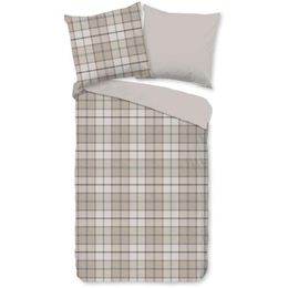 Good Morning Wendebettw&auml;sche &raquo;Bernardus&laquo; 2 Stk. Flanell, Biber, Winter, Warm, Rei&szlig;verschluss, Wendeoptik, Karo, Sand beige Flanell, Obermaterial: 100%