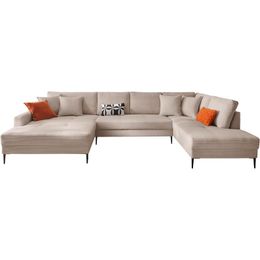 OTTO home Wohnlandschaft &raquo;Summer&laquo; U-Form, B: 360cm in Cord & Struktur beige B/H/T: 360cm x 86cm x 195,5cm, Cord, Ottomane rechts Recamiere links, ohne