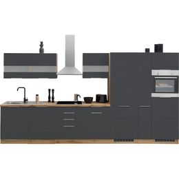 KOCHSTATION K&uuml;chenzeile &raquo;KS-Luhe&laquo; 390 cm breit, wahlweise mit oder ohne E-Ger&auml;ten, gefr&auml;ste MDF-Fronten grau B/H/T: 390cm x 60cm, inkl. E-Ger&auml;te (