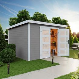 Lasita Maja Gartenhaus &raquo;Zambezi 7&laquo; Blockbohlenhaus 28mm grau Holzwerkstoff ohne Fu&szlig;boden, ohne Dacheindeckung