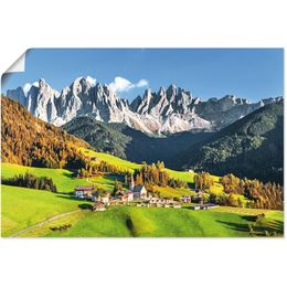 Artland Wandbild &raquo;Alpen Berge Santa Maddalena&laquo; Berge & Alpenbilder 1 Stk. tlg. als Alubild, Leinwandbild, Poster in verschied. Gr&ouml;&szlig;en gr&uuml;n B/H/T: 90cm x 60cm,