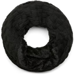 styleBREAKER Damen Strickschal "Feinstrick Loop mit Flecht Muster und Teddyfleece", schwarz, Modisch, Obermaterial: 100% Viskose CV., Modet&uuml;cher