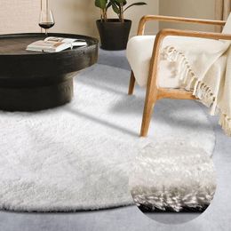 Hanse Home Hochflor-Teppich &raquo;Olaf&laquo; rund 38 mm H&ouml;he Langflor, Shaggy, einfarbig, flauschig, weich, gl&auml;nzend, modern, uni wei&szlig; Polyester &Oslash; 160cm 1 Stk.,