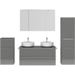 Nobilia Badm&ouml;bel-Set &raquo;Alvene&laquo; vormontiert, mit Soft-Close, 4 Stk. tlg. grau B/H/T: 230cmcm x 184,2cmcm x 48,5cmcm,mit Spiegelschrank,Griffe 