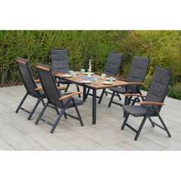 Merxx Garten-Essgruppe &raquo;Tilos&laquo; 13 Stk. tlg. inkl. Auflagen grau Aluminium, Massivholz Einheitsgr&ouml;&szlig;e
