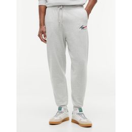 Tommy Jeans Herren Jogginghose &raquo;TJM REGULAR SIGNATURE&laquo; mit Logo und B&uuml;ndchen grau S, N-Gr