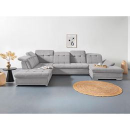 COTTA Wohnlandschaft &raquo;Holiday U-Form mit Sitztiefen-, Armteil- und Kopfteilverstellung&laquo; wahlweise mit Schlaffunktion & Bettkasten grau 90% Polyester, 