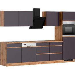 KOCHSTATION K&uuml;chenzeile &raquo;KS-Riesa&laquo; Stellbreite 300 cm, wahlweise mit Induktionskochfeld braun B/H/T: 300cm x 200cm x 60cm,mit Glaskeramikkochfeld