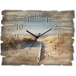 Artland Wanduhr &raquo;Nordseestrand auf Langeoog - Steg&laquo; wahlweise mit Quarz- oder Funkuhrwerk, lautlos ohne Tickger&auml;usche beige B/H/T: 40cm x 30cm x 0,6cm, 