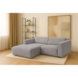 Home Affaire Ecksofa &raquo;Noord mit Kedernaht, Breite 234 cm, L-Form&laquo; Cord, Struktur, Webstoff, mit Wellenunterfederung, Massivholzrahmen grau 94% 