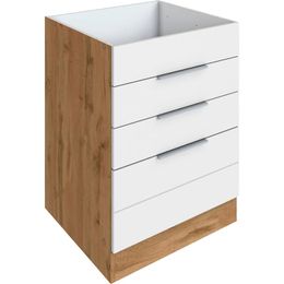 KOCHSTATION Kochfeldumbauschrank &raquo;KS-Luhe&laquo; 60 cm breit, hochwertige MDF-Fronten mit waagerechter Lisene wei&szlig; MDF wotaneiche, B/H/T: 60cm x 82cm x 60cm