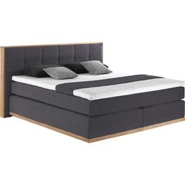 Home Affaire Boxspringbett &raquo;Vinton&laquo; aus massiver Eiche, verschiedene H&auml;rtegrade (auch H4) grau Polyester Struktur soft Polyester Topper Premium, 
