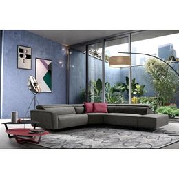 Egoitaliano Ecksofa &raquo;Stefanie-e, Designsofa der Extraklasse, bequem mit hohem Sitzkomfort&laquo; mit Relaxfunktion und verstellbaren Kopfteilelementen grau Luxus-
