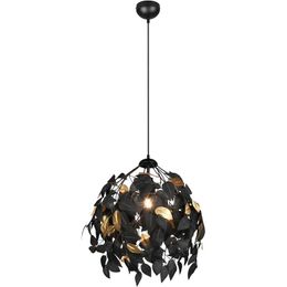 REALITY LEUCHTEN Kronleuchter &raquo;Leavy&laquo; E27 1 Stk. warmwei&szlig; - kaltwei&szlig; H&auml;ngelampe Blatt Design, Pendelleuchte exkl 1xE27 max 28W schwarz 1, &Oslash; 38cm H: 