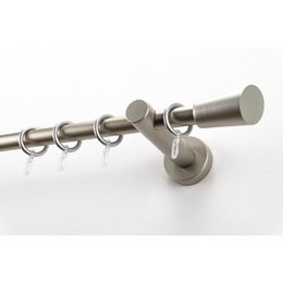 Garesa Gardinenstange &raquo;MOLIS&laquo; &Oslash; 20 mm 1 l&auml;ufig-l&auml;ufig Wunschma&szlig;l&auml;nge Vorhanggarnitur, verl&auml;ngerbar, Wandmontage, Keil, mit Ringe und Haken silber 