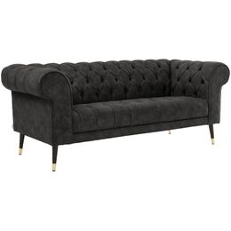 Home Affaire Chesterfield-Sofa &raquo;Tinnum&laquo; grau Luxus-Microfaser Vintageoptik (66% PU, 27% Polyester, 7% Baumwolle);Struktur weich( 97% Polyester, 3% 