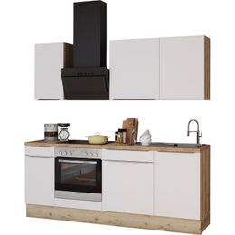 KOCHSTATION K&uuml;chenzeile &raquo;KS-Aken&laquo; Breite 210 cm, wahlweise mit E-Ger&auml;ten, mit Arbeitsplatte 38 mm stark wei&szlig; B/H/T: 210cm x 211,8cm x 60cm, ohne E-