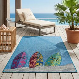Teppich Sansibar, B:80cm H:5mm L:165cm, blau, Polypropylen, Wohnzimmer, Teppiche, "Rantum Beach SA-018", Flachgewebe, modernes Design, Surfboards,