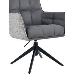 Drehstuhl Hela, B:61cm H:88,5cm T:65cm, grau, Metall, Polyester, Stoff, Esszimmer, St&uuml;hle, "POMBA", 360 drehbar, h&ouml;henverstellbar, Federkorb,