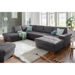 OTTO home Wohnlandschaft &raquo;Puccini U-Form&laquo; mit Federkern, Sitztiefenverstellung, Kontrastnaht grau Luxus-Microfaser (100% Polyester);Luxus-Microfaser 