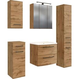 Welltime Badm&ouml;bel-Set &raquo;Chicago&laquo; Spiegelschrank, Waschtisch, H&auml;ngeschrank, Unterschrank, Seitenschrank, 5 Stk. tlg. braun MDF B/H/T: 120cmcm x 200cmcm 