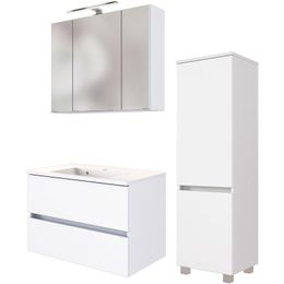 Welltime Badm&ouml;bel-Set &raquo; M&ouml;bel Baabe Waschtisch-Set 3tlg. oder 5tlg.&laquo; 3 Stk. tlg. wei&szlig; Holzwerkstoff Set 2 3tlg.: Waschtisch 80cm breit, Spiegelschrank