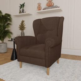 Home Affaire Ohrensessel &raquo;OSTIANO B/T/H: 80/82/98 cm, Sessel&laquo; Einzelst&uuml;ck, dicke geschwungene Armlehnen, uni und kariert braun 92% Polyester, 8% Nylon