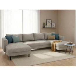 Trendmanufaktur Wohnlandschaft &raquo;Amazing II, wahlw. mit Schlaffunktion & Bettkasten, Fu&szlig; schwarz&laquo; Sofa in U-Form, in Cord, Struktur LEO o. Struktur 