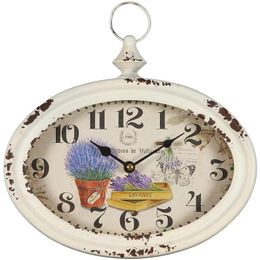 AMBIENTE HAUS Wanduhr &raquo;Lavendel Wanduhr aus Metall 28cm&laquo; wei&szlig; B/H/T: 28cm x 26cm x 6cm