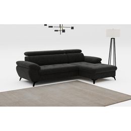 COTTA Ecksofa &raquo;Hudson&laquo; optional mit Schlaffunktion und XL Bettkasten, Liegefl&auml;che 190x119cm schwarz B/H/T: 261cm x 166cm, Struktur fein, Recamiere 