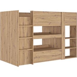 Hochbett &raquo;GABIN&laquo; Hochbett All-in-One Eiche Artisan Nachbildung, Liegefl&auml;che B/L: 90cm x 200cm, kein H&auml;rtegrad, ohne Matratze