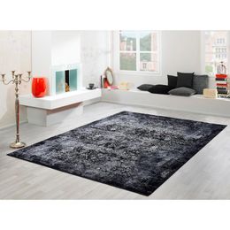 OCI DIE TEPPICHMARKE Teppich &raquo;BESTELLER MAGIC&laquo; rechteckig 8 mm H&ouml;he Glanz Viskose, mit Fransen, Hoch Tief Struktur, Vintage, Wohnzimmer schwarz 