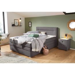 Jockenh&ouml;fer Boxspringbett &raquo;Carmen&laquo; mit Bettkasten und Topper, erh&auml;ltlich in 120 & 140cm Breite grau Strukturstoff, Liegefl&auml;che B/L: 120cm x 200cm, Gewicht bis: 