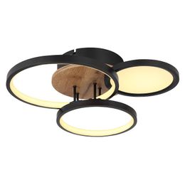 Globo LIGHTING Deckenleuchte &raquo;SID&laquo; LED-Modul 1 Stk. Warmwei&szlig; Deckenleuchte Schwarz/Holzoptik, Opalglas, LED 30W, 3000K schwarz 1, H: 10,5cm, 1 Stk.