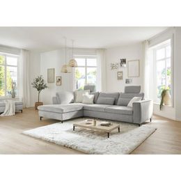 Die PlanBar Ecksofa &raquo;MP-IN24153, L-Form, Breite 289 cm&laquo; wahlweise mit Schlaffunktion und verstellbaren Kopfst&uuml;tzen grau 100% Polyester B/H/T: 289cm x 