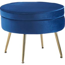 Salesfever Polsterhocker &raquo;Calm Gepolsterter Hocker mit Charme&laquo; mit hohem Sitzkissen blau Samt (100% Polyester), Metall B/H/T: 52cm x 41cm x 52cm, Samt