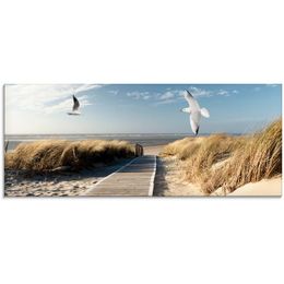 Artland Glasbild &raquo;Nordseestrand auf Langeoog mit M&ouml;wen&laquo; Strand 1 Stk. tlg. in verschiedenen Gr&ouml;&szlig;en blau B/H/T: 125cm x 50cm, Glasbild Strand, 1 Stk.
