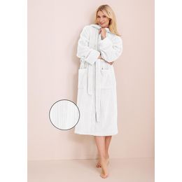 Unisex-Bademantel, L:125cm, wei&szlig;, LeGer Home by Lena Gercke, Microfaser, Hausm&auml;ntel, "Lovina gestreift, ideal f&uuml;r Sauna & Spa, Hotelbademantel,