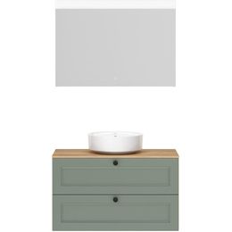 Nobilia Badm&ouml;bel-Set &raquo;Cascada&laquo; Set, inkl. Aufsatzwaschbecken und beleuchtetem Spiegel mit Touch-Sensor, 2 Stk. tlg. gr&uuml;n B/H/T: 100cmcm x 184cmcm x 